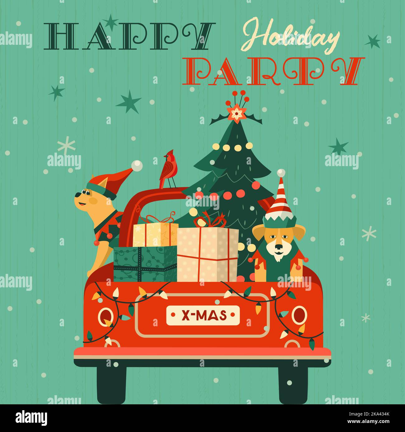 Happy Holiday party festive funny vector poster Stock Vector Image ...