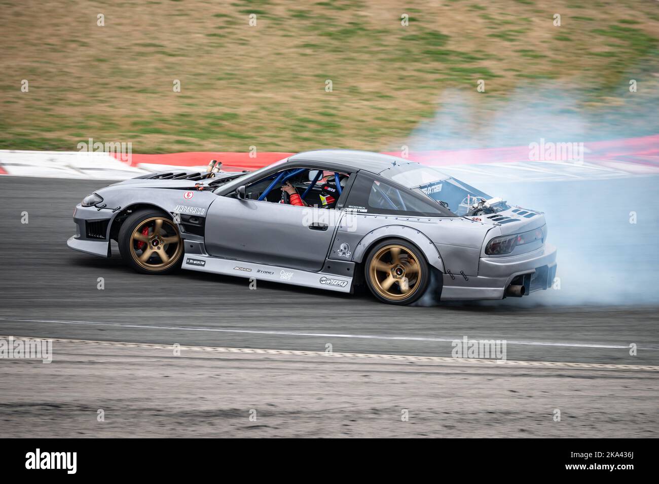 Nissan Silvia S13 5 drifting on the racing circuit, S13 S15 Stock Photo ...