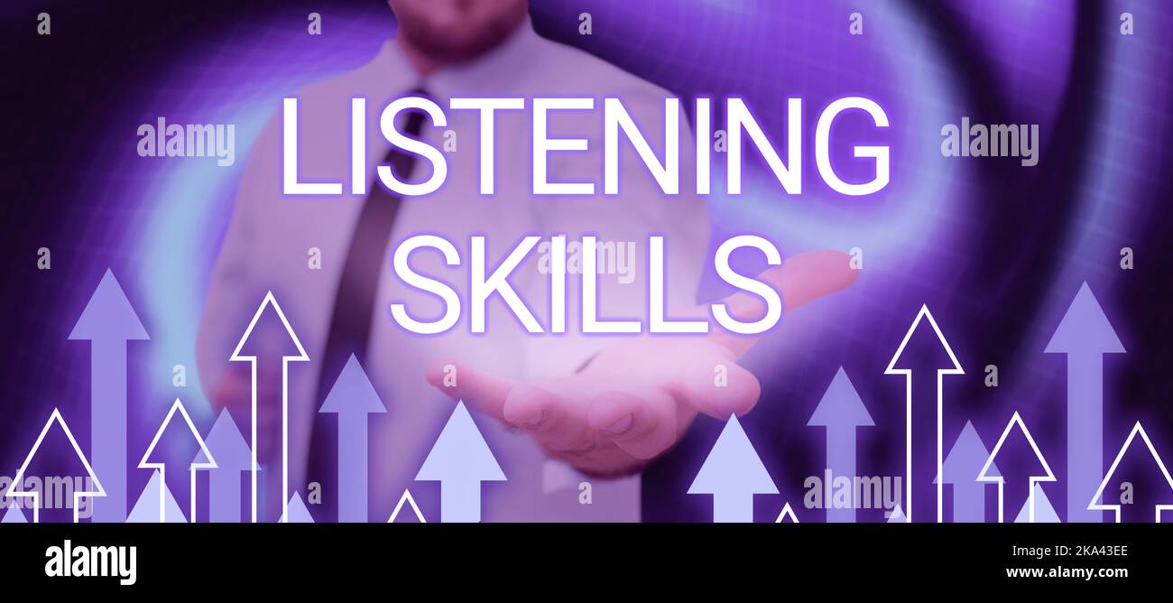 Text caption presenting Listening Skills, Business approach search ... Text caption presenting Listening Skills, Business approach search ...