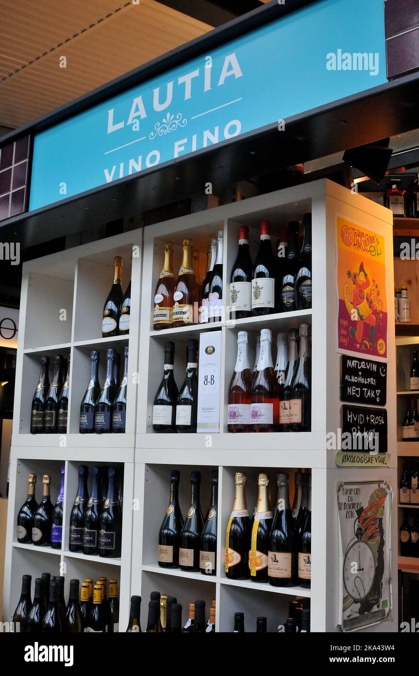 Copenhagen/Denmark/31 October 2022/Various wine bottle on wine shelf in ...