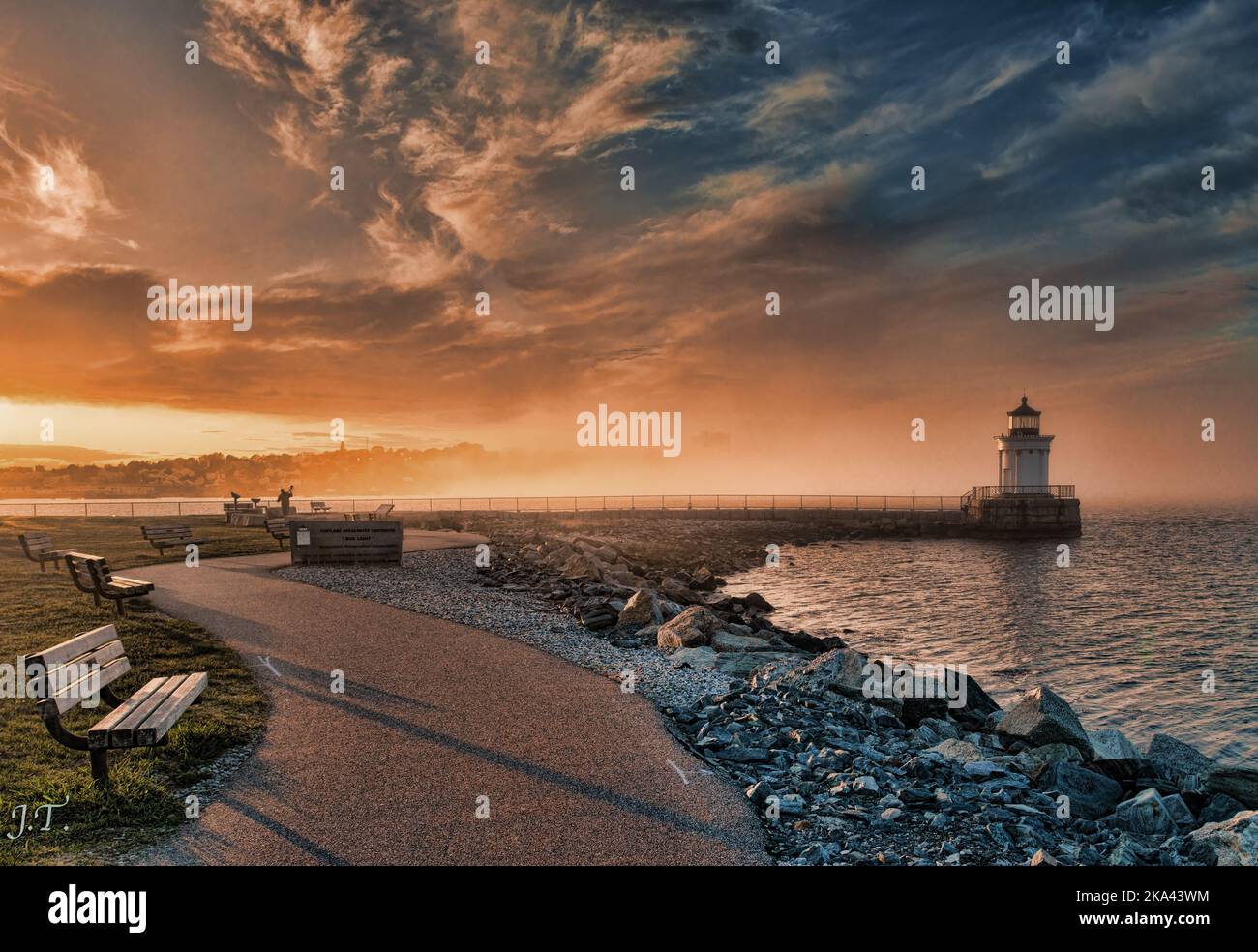 An aerial view of Bug Headlight, Maine at sunset Stock Photo - Alamy