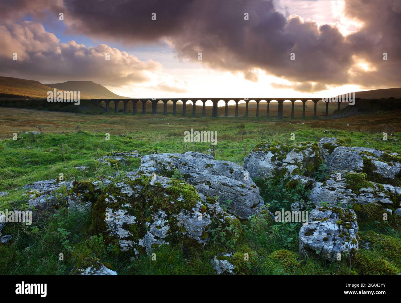 Ribblehead Viaduct at Sunset. Yorkshire Dales National Park, England ...