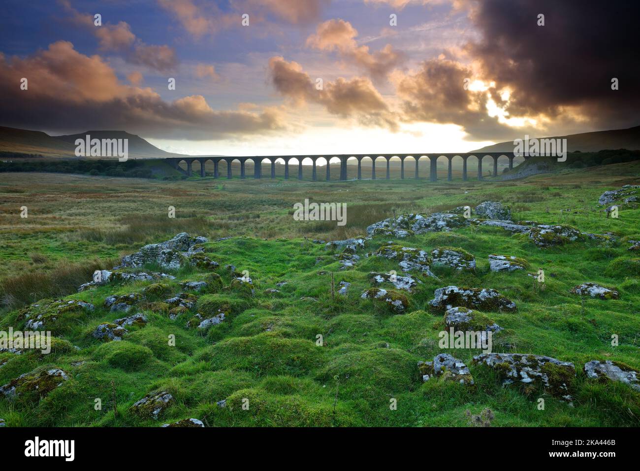 Ribblehead Viaduct at Sunset. Yorkshire Dales National Park, England ...
