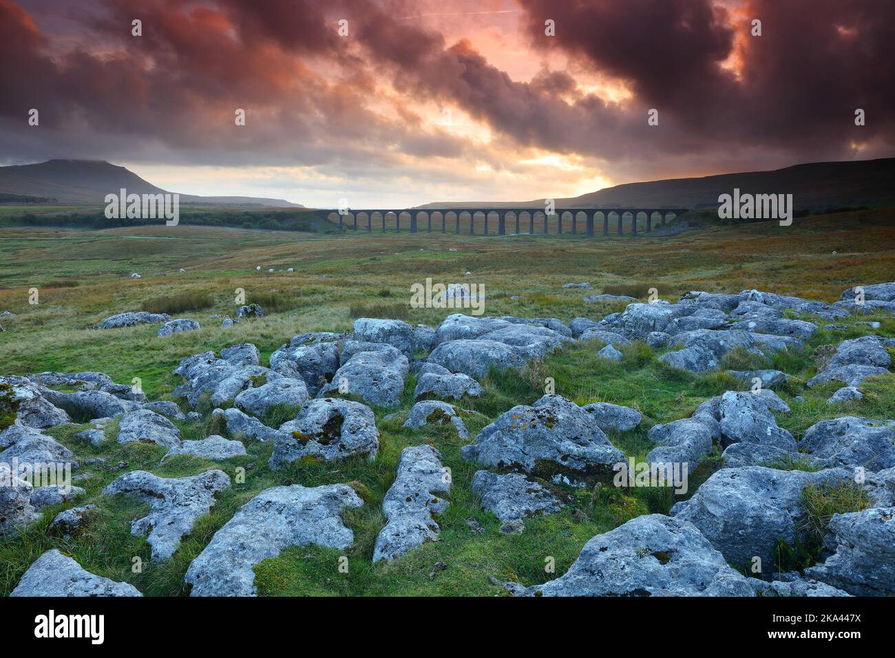 Ribblehead Viaduct at Sunset. Yorkshire Dales National Park, England ...