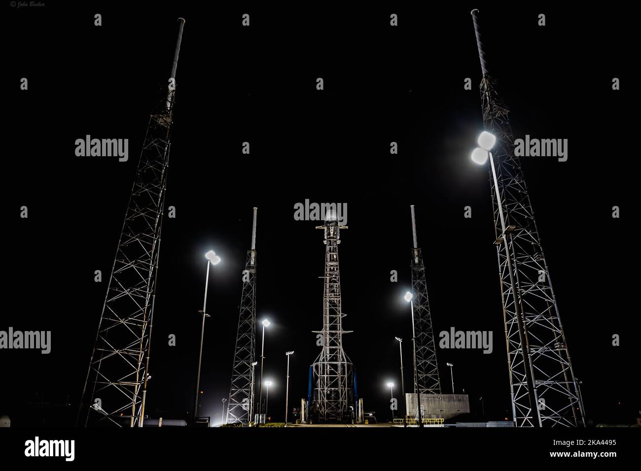 The Falcon 9 ready for launch at night Stock Photo - Alamy