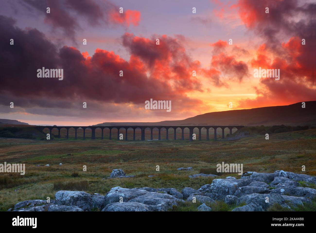 Ribblehead Viaduct at Sunset. Yorkshire Dales National Park, England ...