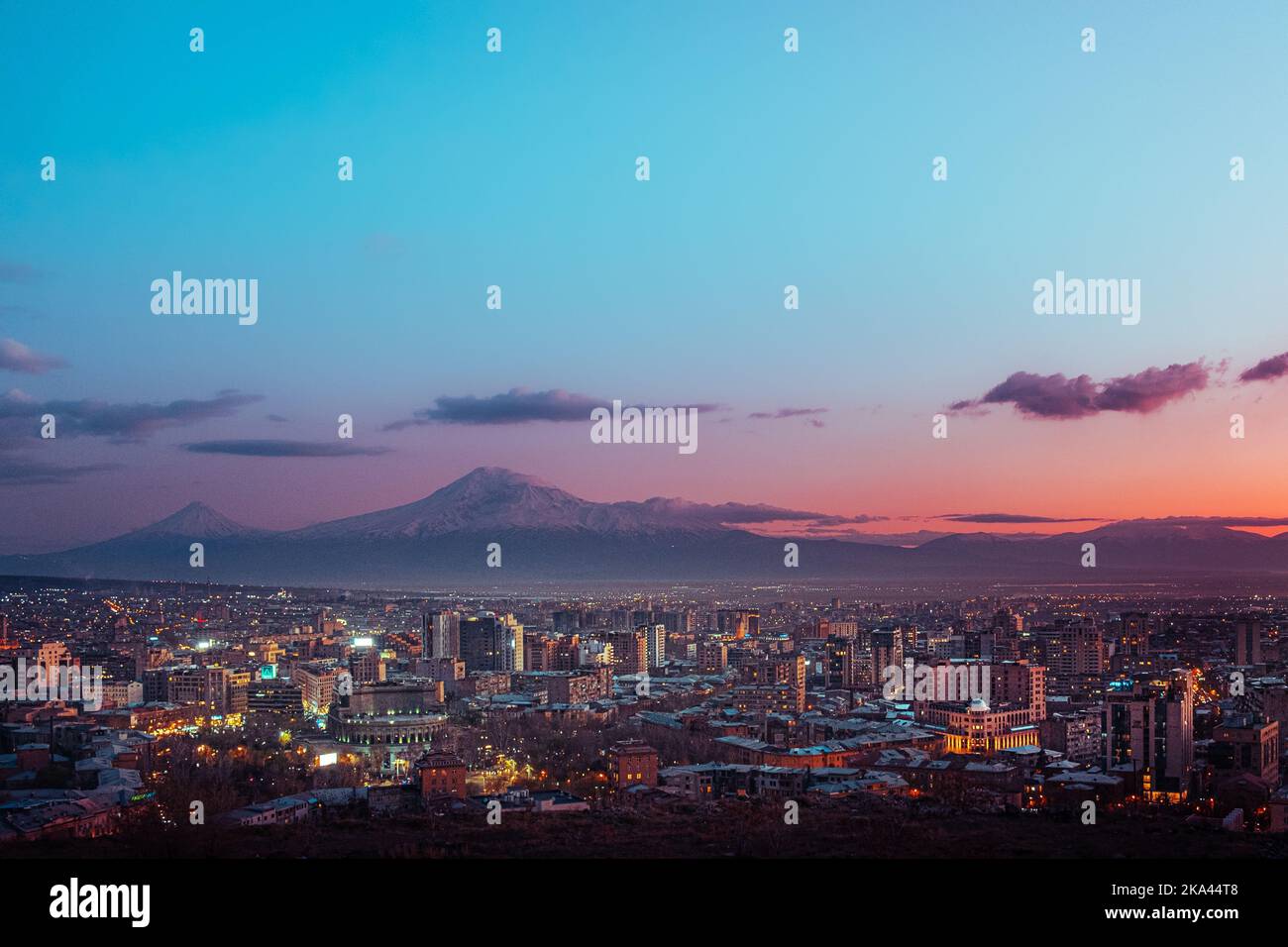 A breathtaking aerial view of the Yerevan cityscape with the Mount ...