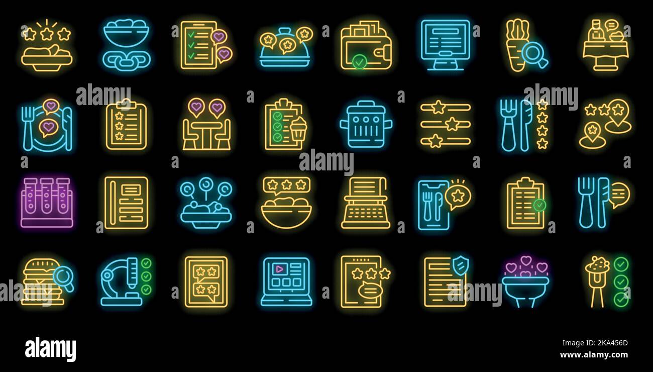 Food critic icons set outline vector. Restaurant food. Social review ...