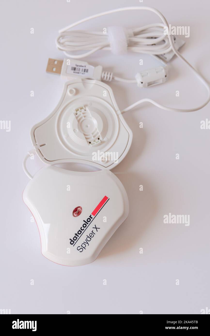 A vertical shot of the datacolor spyder x pro brand monitor calibrator ...