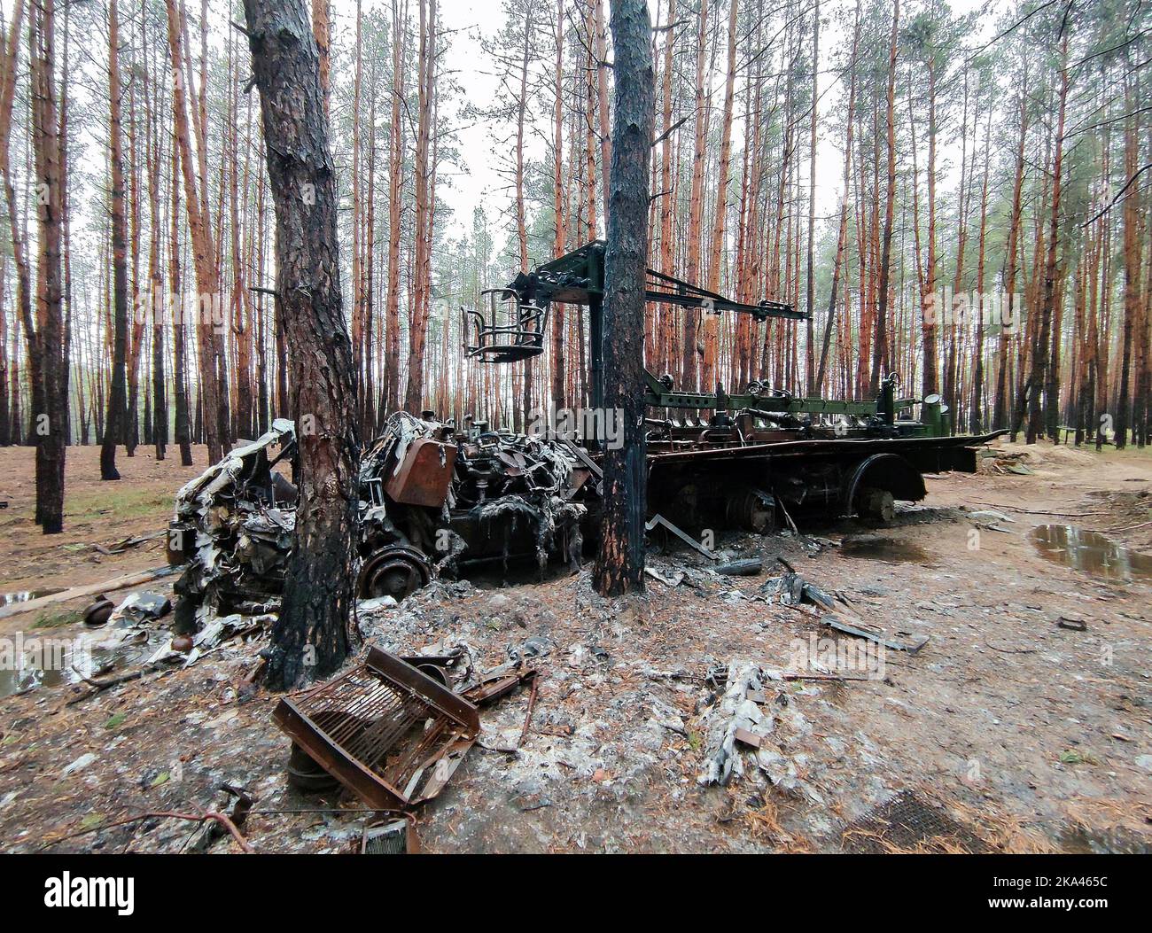 KHARKIV REGION, UKRAINE - OCTOBER 26, 2022 - A burnt-out Russian ...