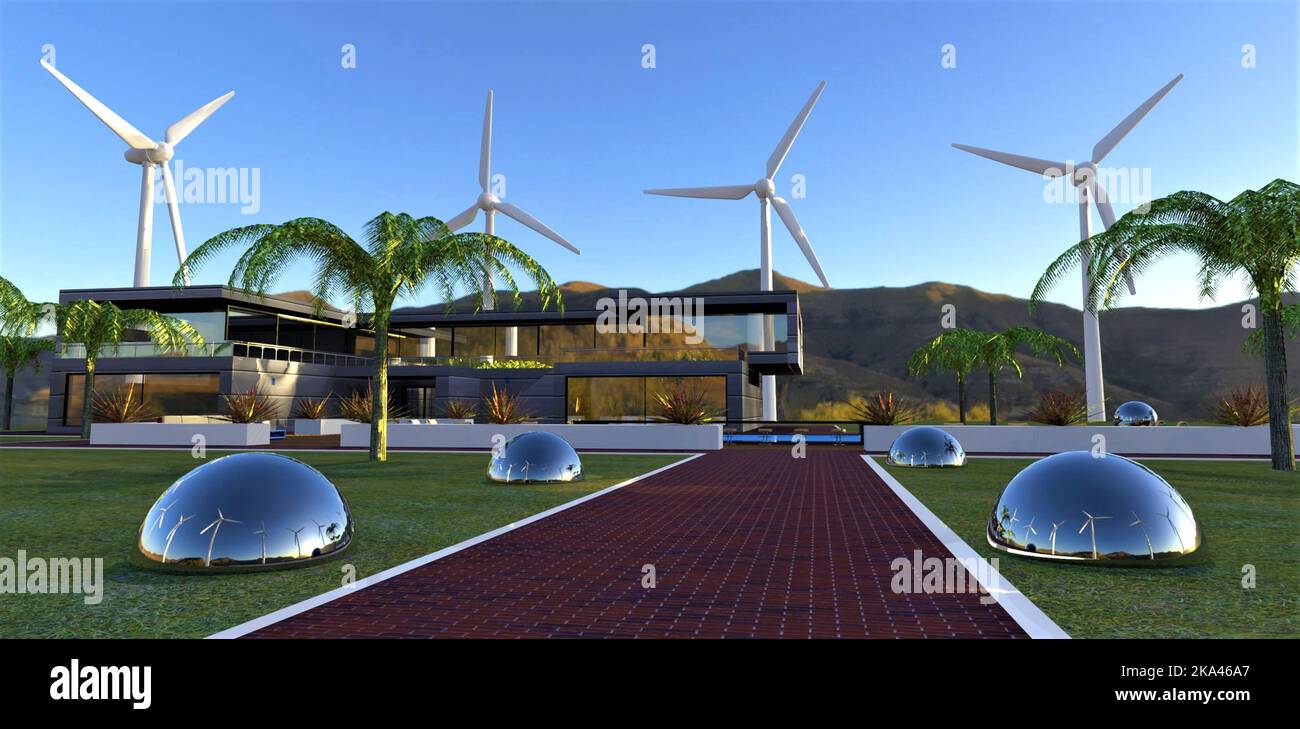 Modern silent low-vibration wind turbines provide the energy ...