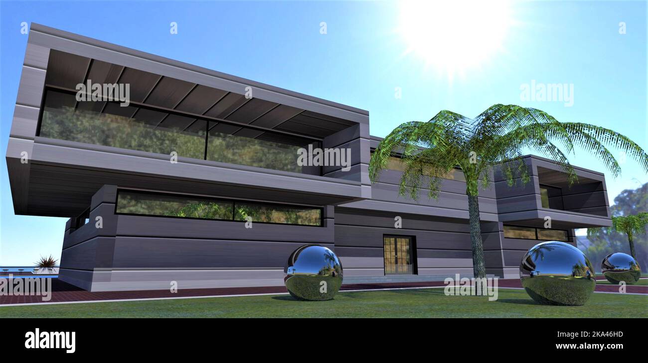 The backyard of a futuristic country house with its own backyard ...