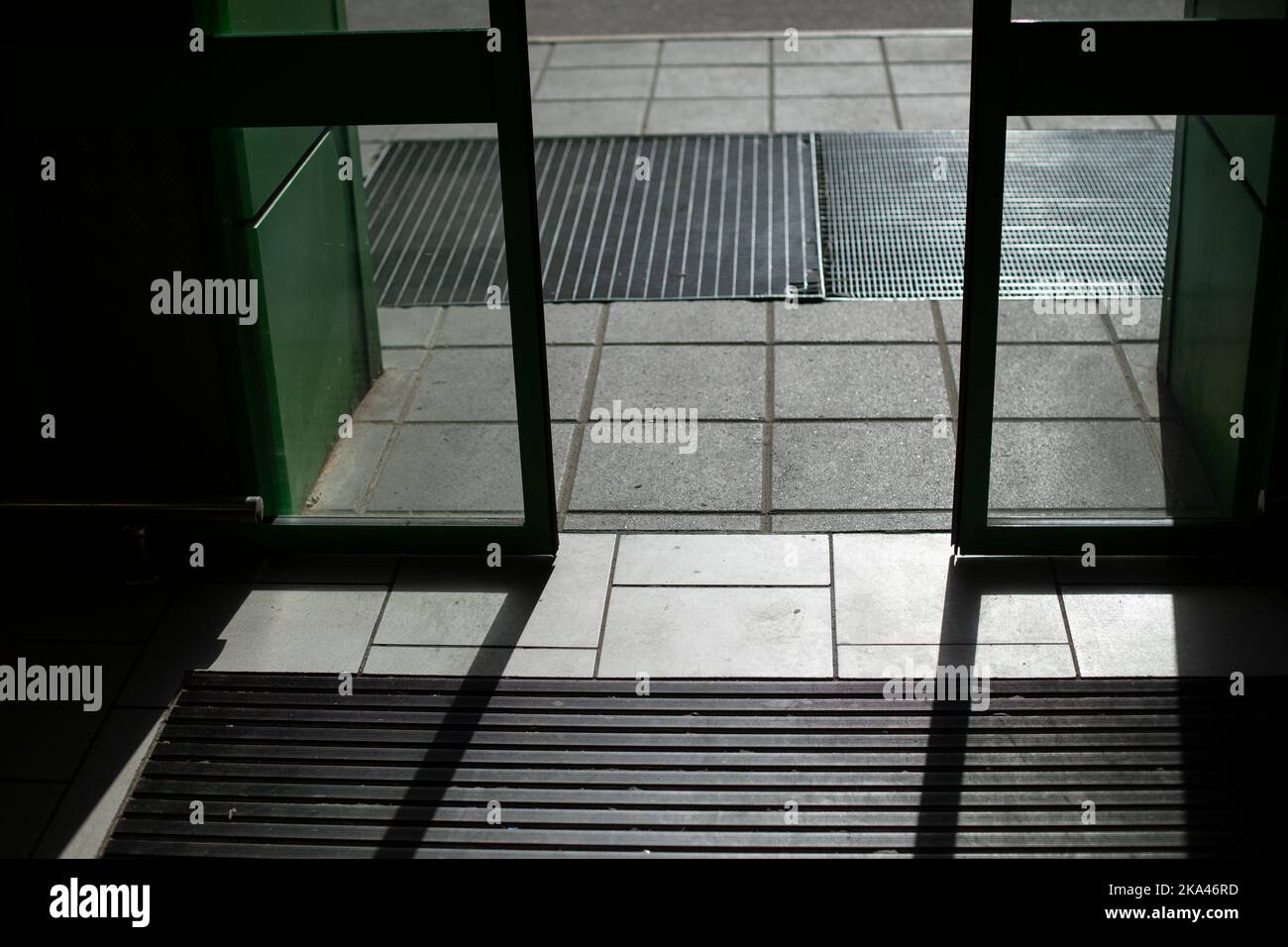 Shop doors open. Automatic doors in building. Transparent flaps ...