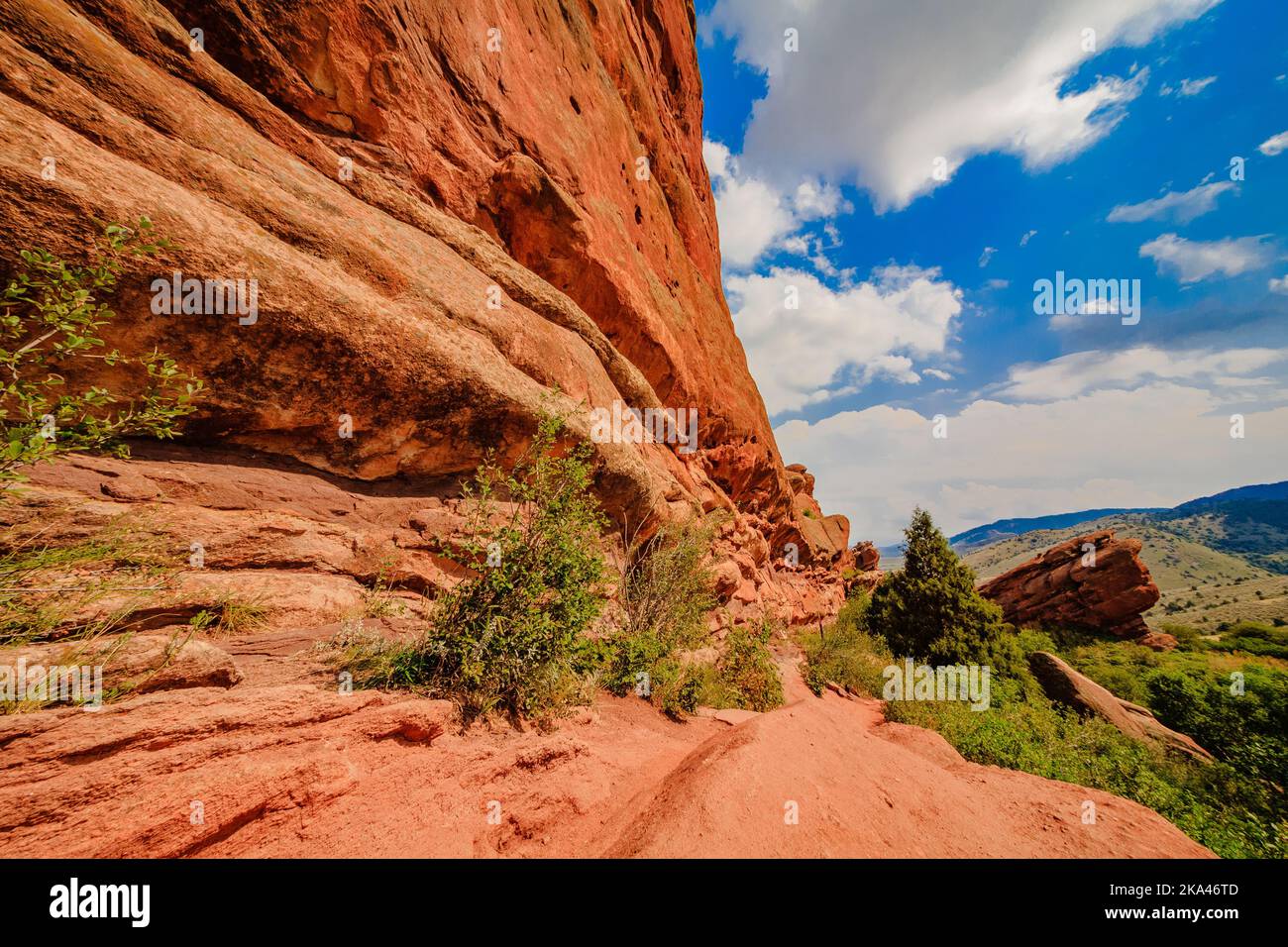The red cliff in Red Rocks Park. Colorado, United States Stock Photo ...