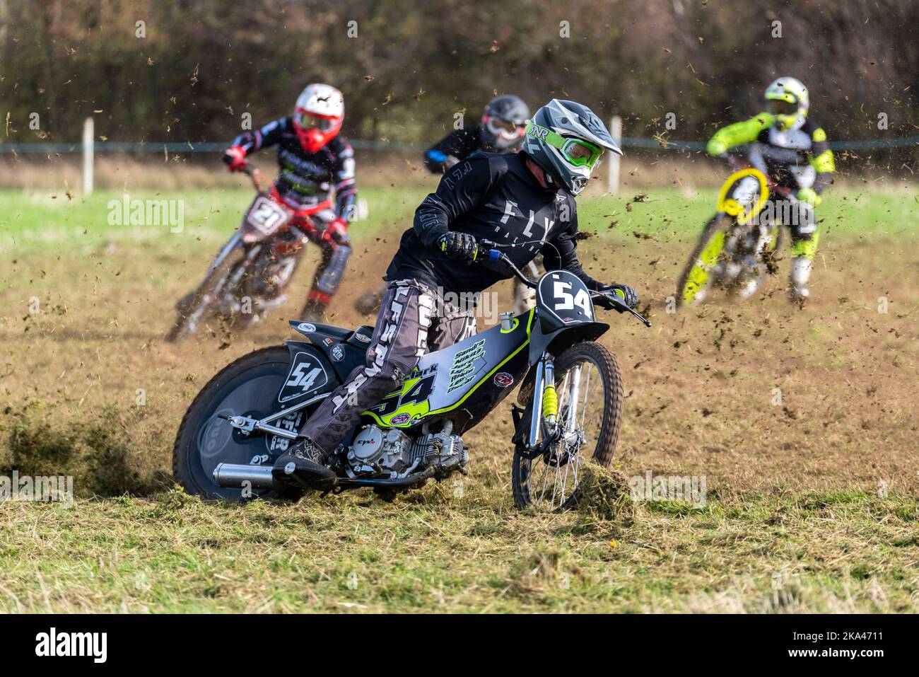 Ian Clark racing in grasstrack motorcycle race. Donut Meeting event ...