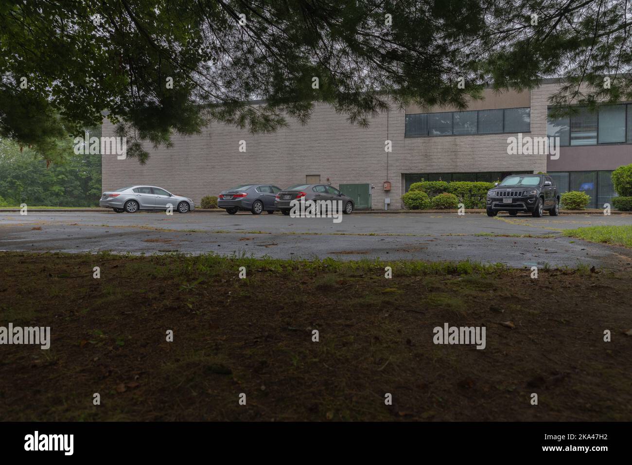 A view of an exterior of a commercial building for manufacturing or ...