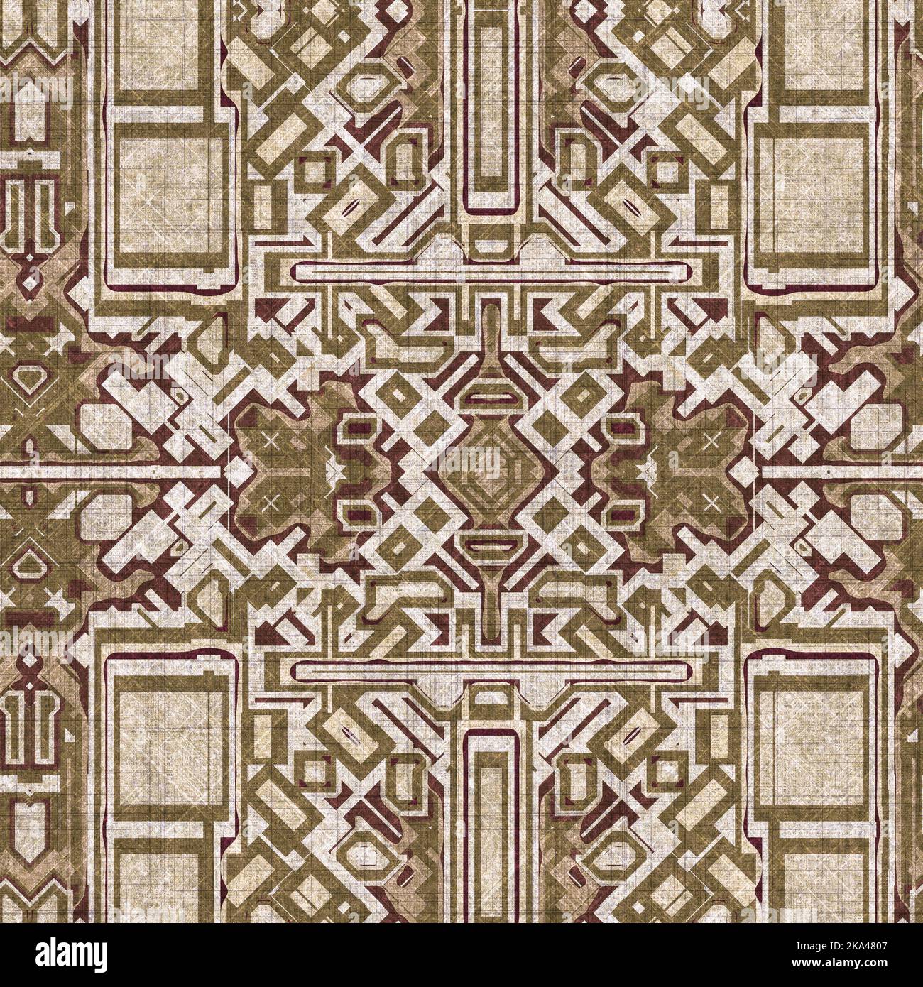Sepia brown geometric canvas effect seamless texture. Material geo ...