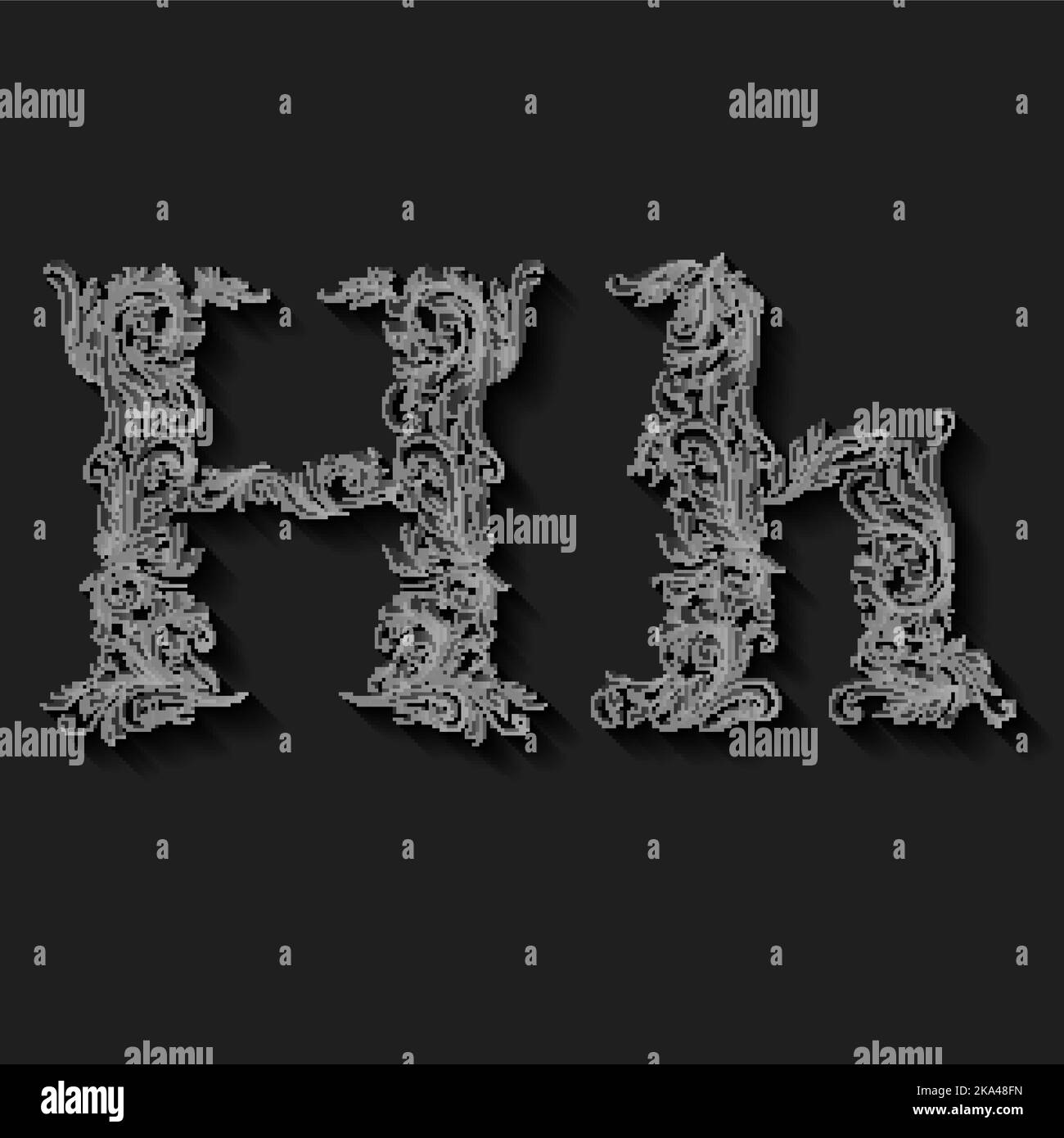 Handsomely decorated letter h in upper and lower case on black Stock ...