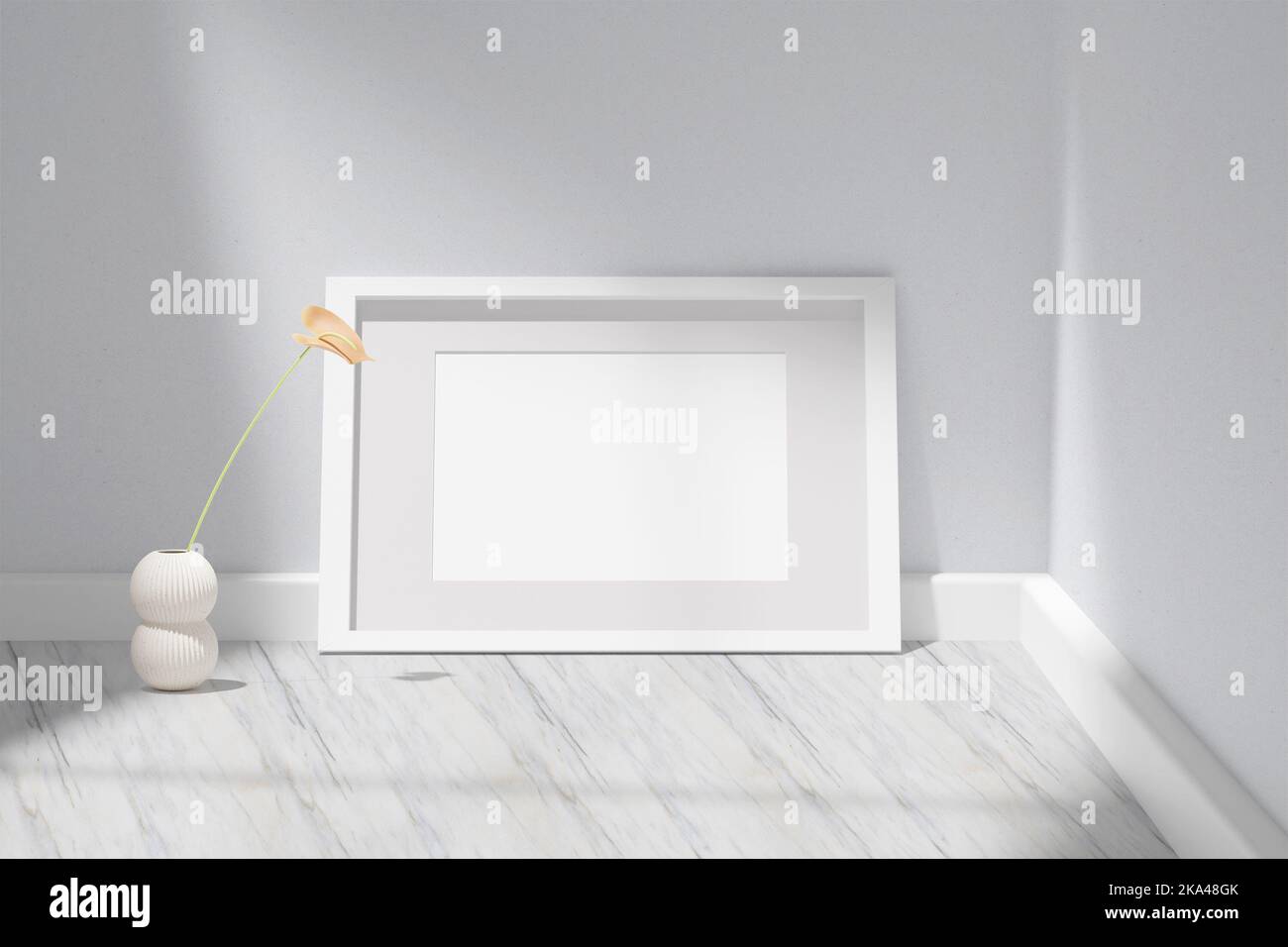 A modern interior design on white wall background with a blank frame ...