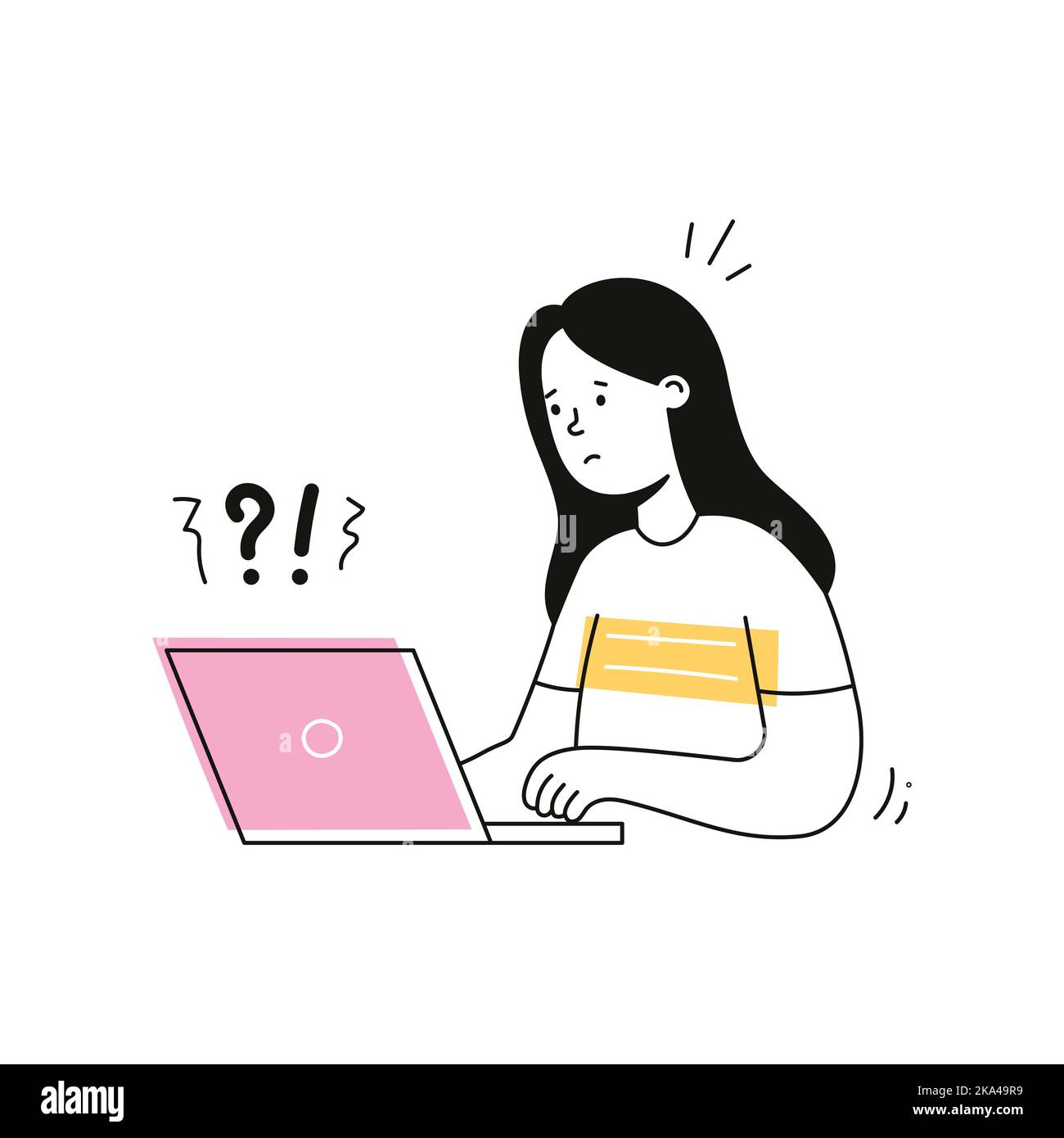 Worry woman, work question illustration. Doodle outline character woman ...