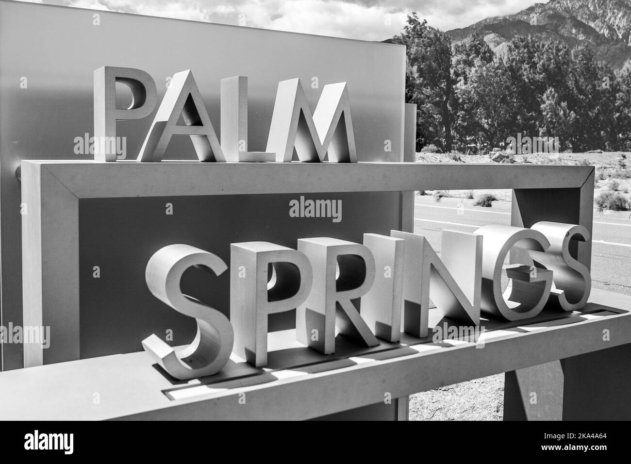 A grayscale shot of the Palm Springs sign in California, USA Stock ...