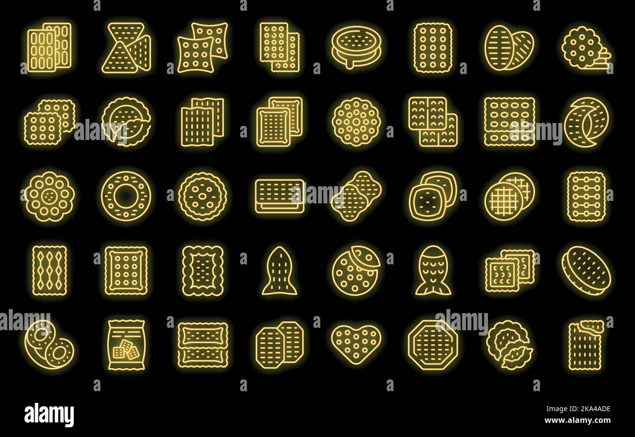 Crackers icons set outline vector. Round cookie. Snack food neon color ...