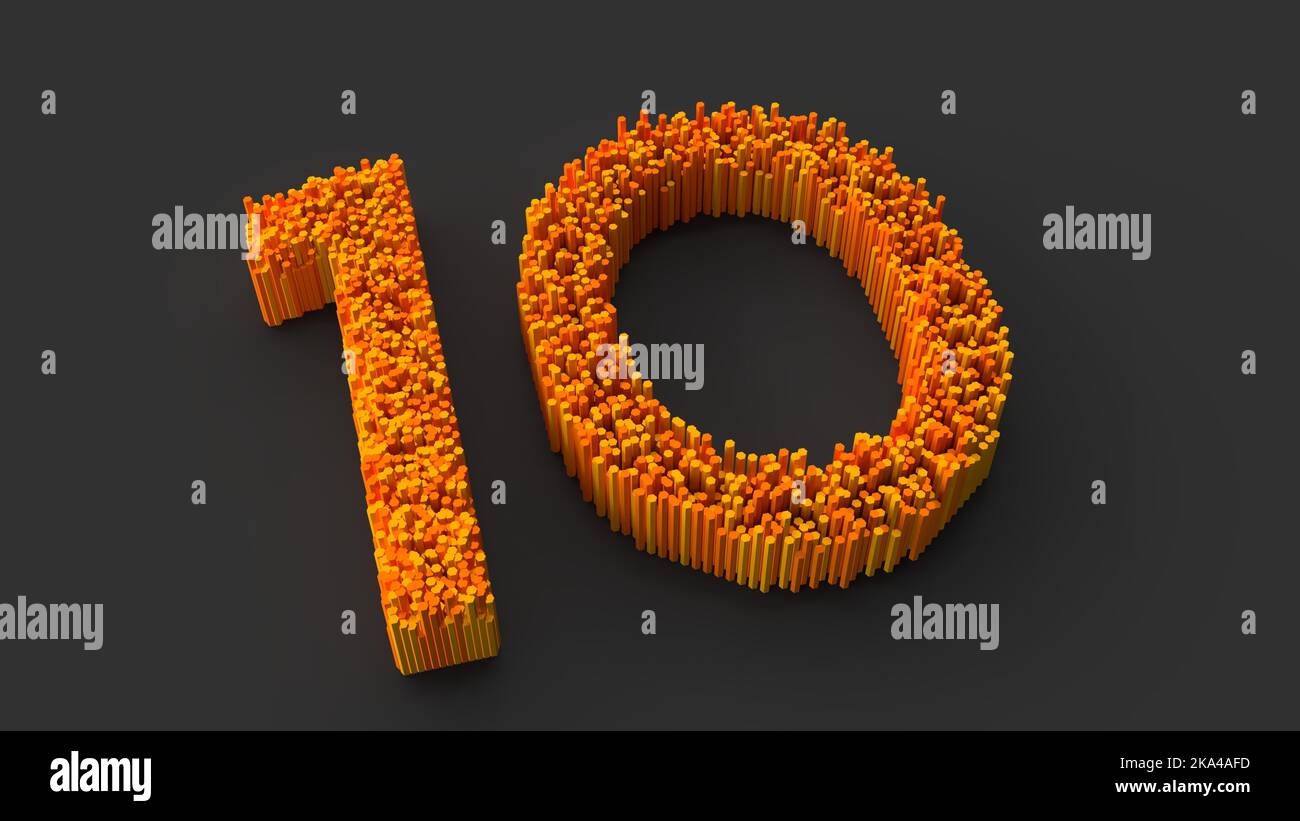 An illustration of a orange and red number 10 isolated over dark ...