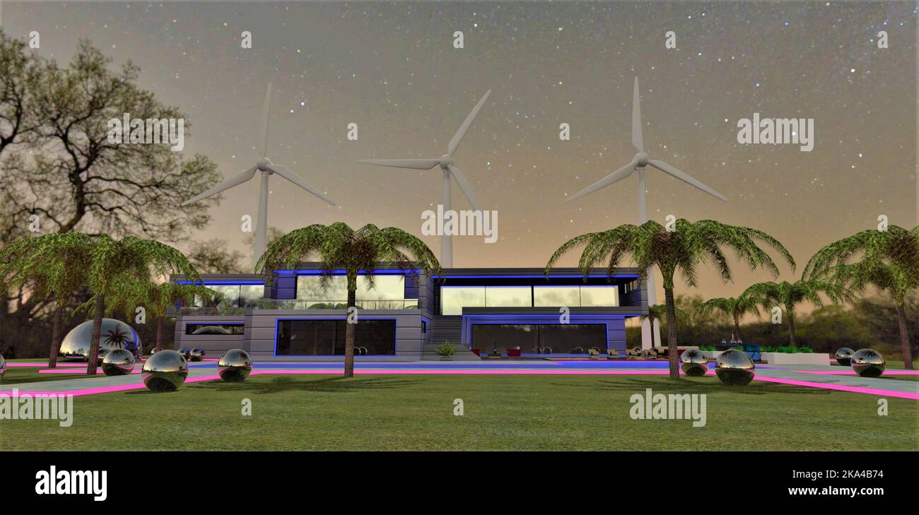 Night lighting of the territory of a newly built house with LED trim ...