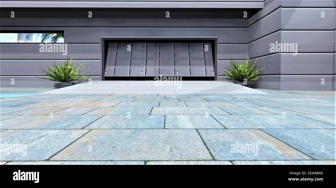 Entrance to the garage of a house built according to a futuristic ...