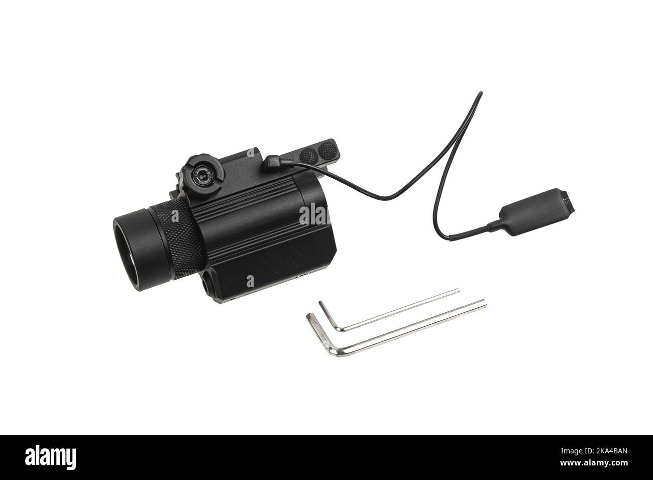 Modern LED flashlight with weapon mount. Underbarrel tactical ...