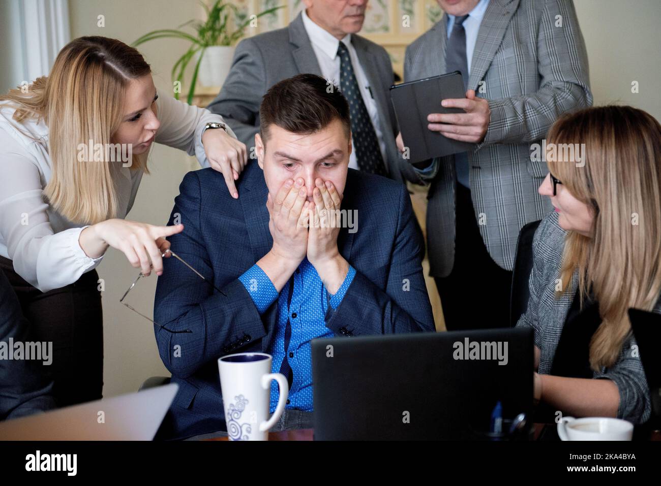 Business man covering his face with his hands, stressful situation in ...