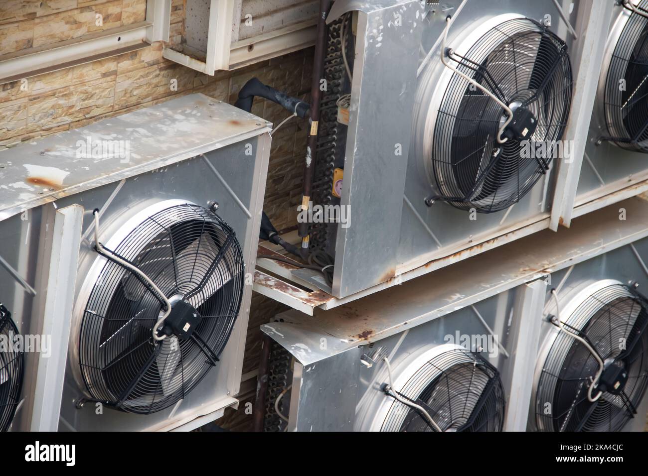 Industrial air-conditioning external units fixed on the external wall ...