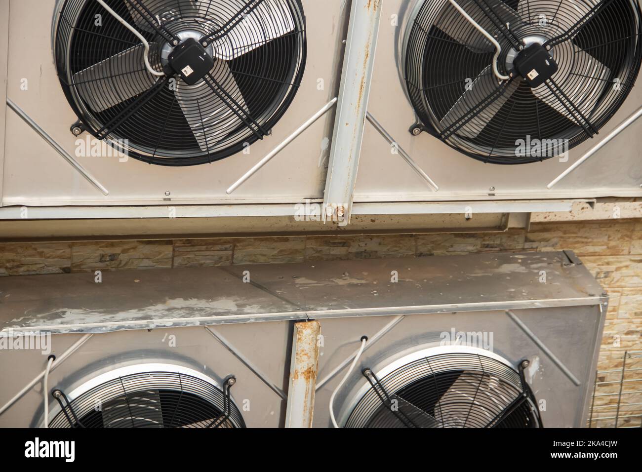 Industrial air-conditioning external units fixed on the external wall ...