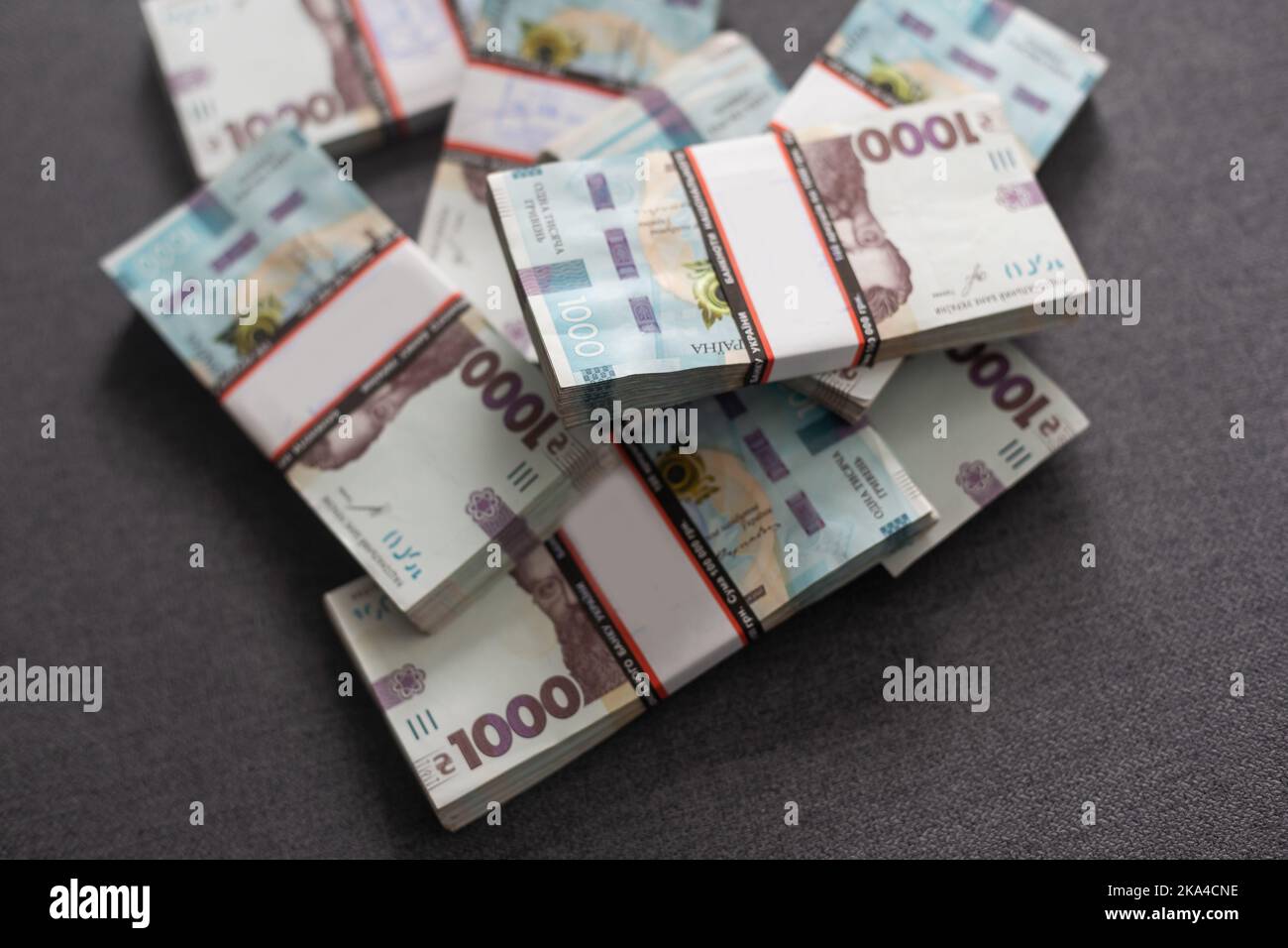 bundles of Ukrainian money, stacks of hryvnia, 200,500,1000 money ...