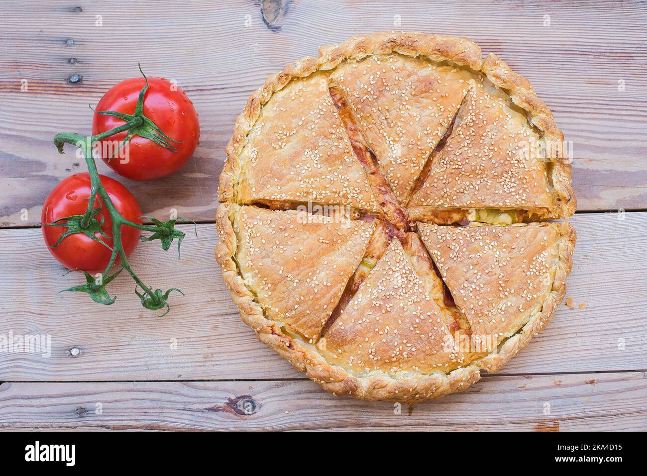 traditional pie, covered pizza baked in wood with wood Stock Photo - Alamy