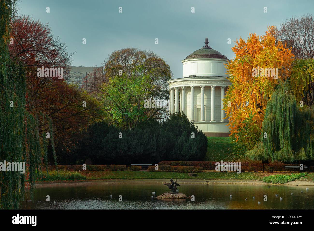 Temple of Vesta in the Saxon Garden in Warsaw. The classicist water ...