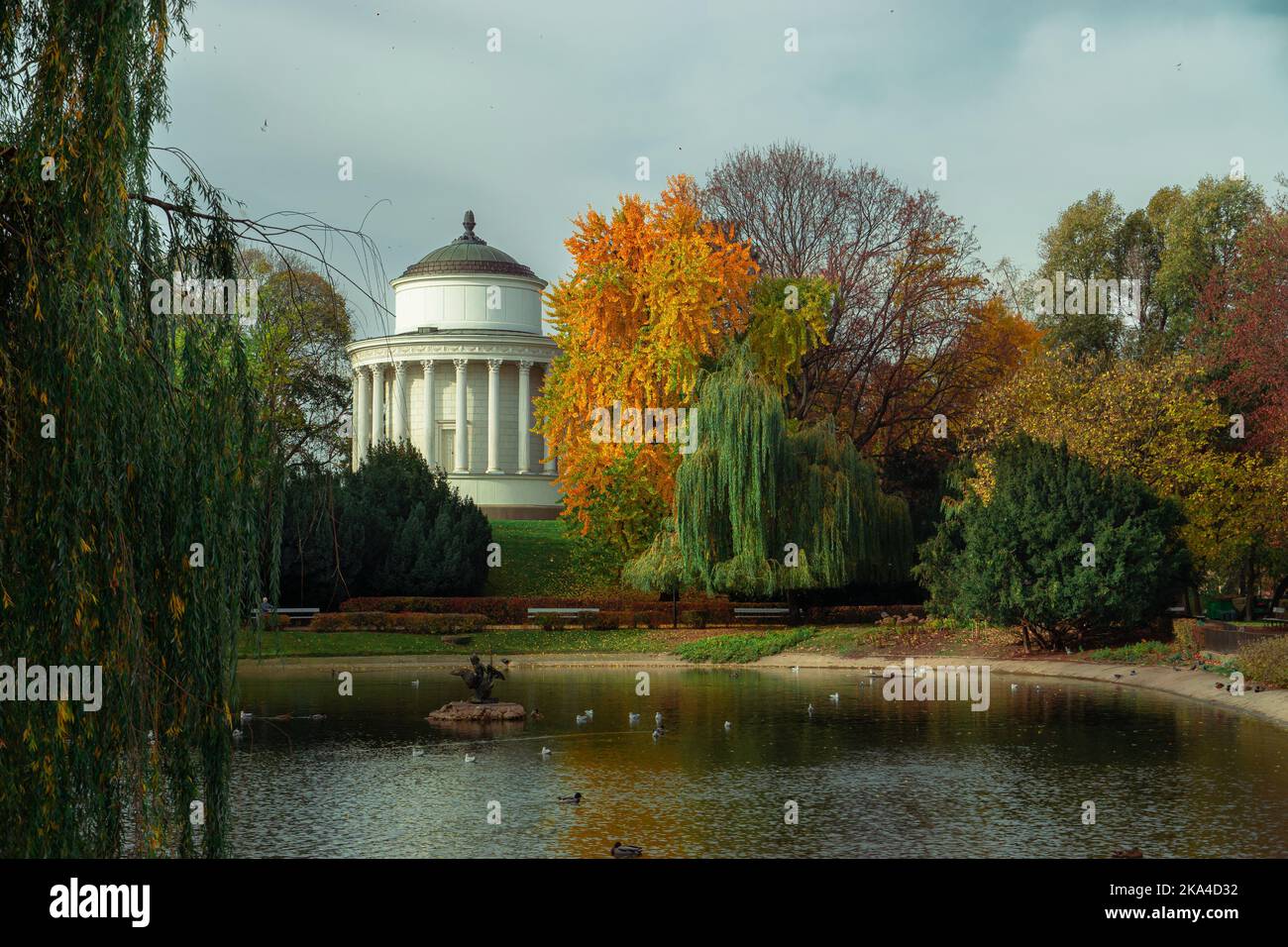 Temple of Vesta in the Saxon Garden in Warsaw. The classicist water ...