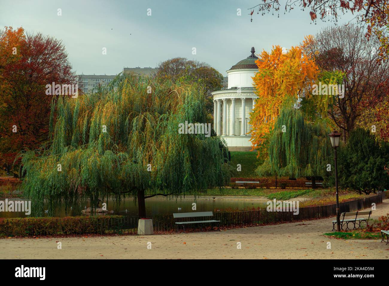 Temple of Vesta in the Saxon Garden in Warsaw. The classicist water ...