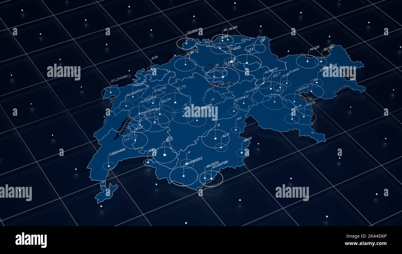 Switzerland blue map big data visualization. Futuristic map infographic ...