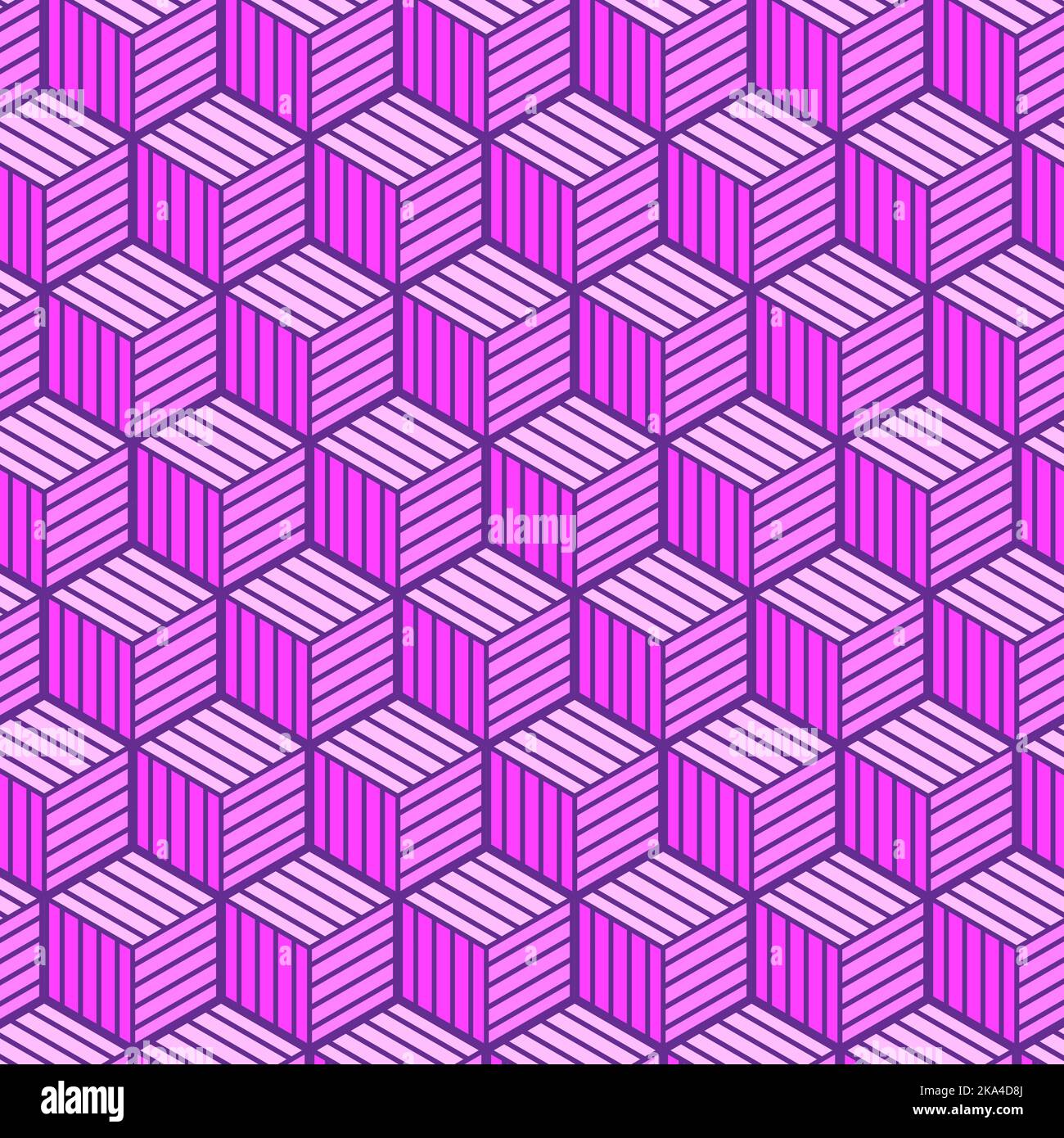 pattern of geometric repeating shapes. Cubes with purple edges and lilac fill. Vector seamless ...