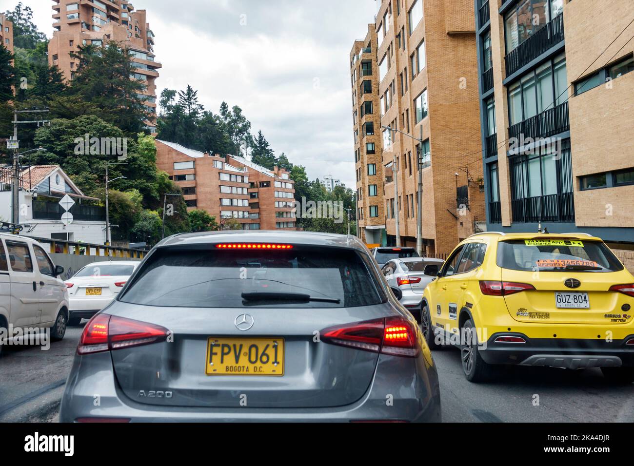 Bogota Colombia,El Chico Avenida Carrera 7 traffic congestion taxi cab ...