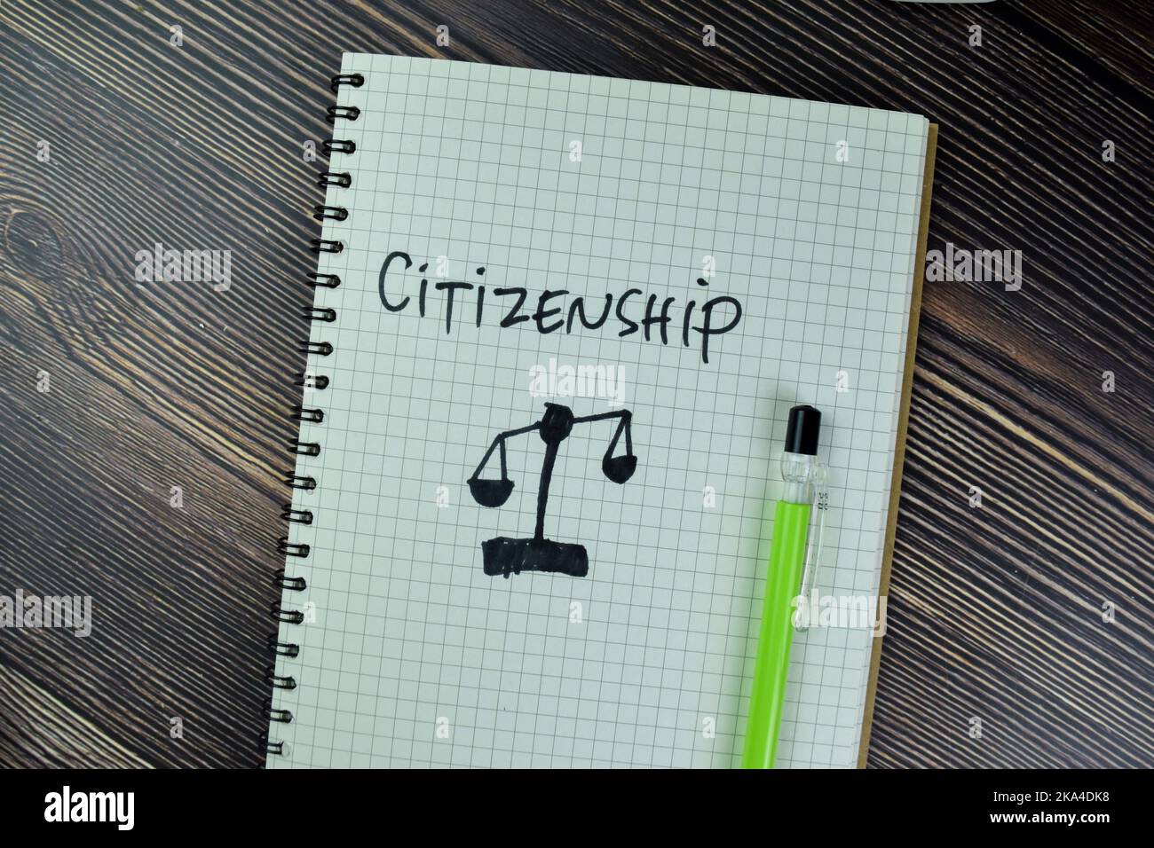 Concept of Citizenship write on a book isolated on Wooden Table Stock ...