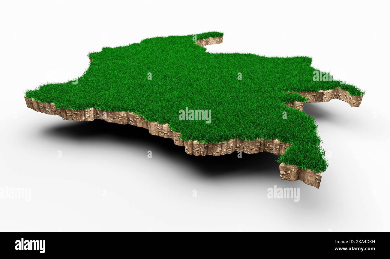 A 3D illustration of the Columbia map with green grass and rocky ground ...