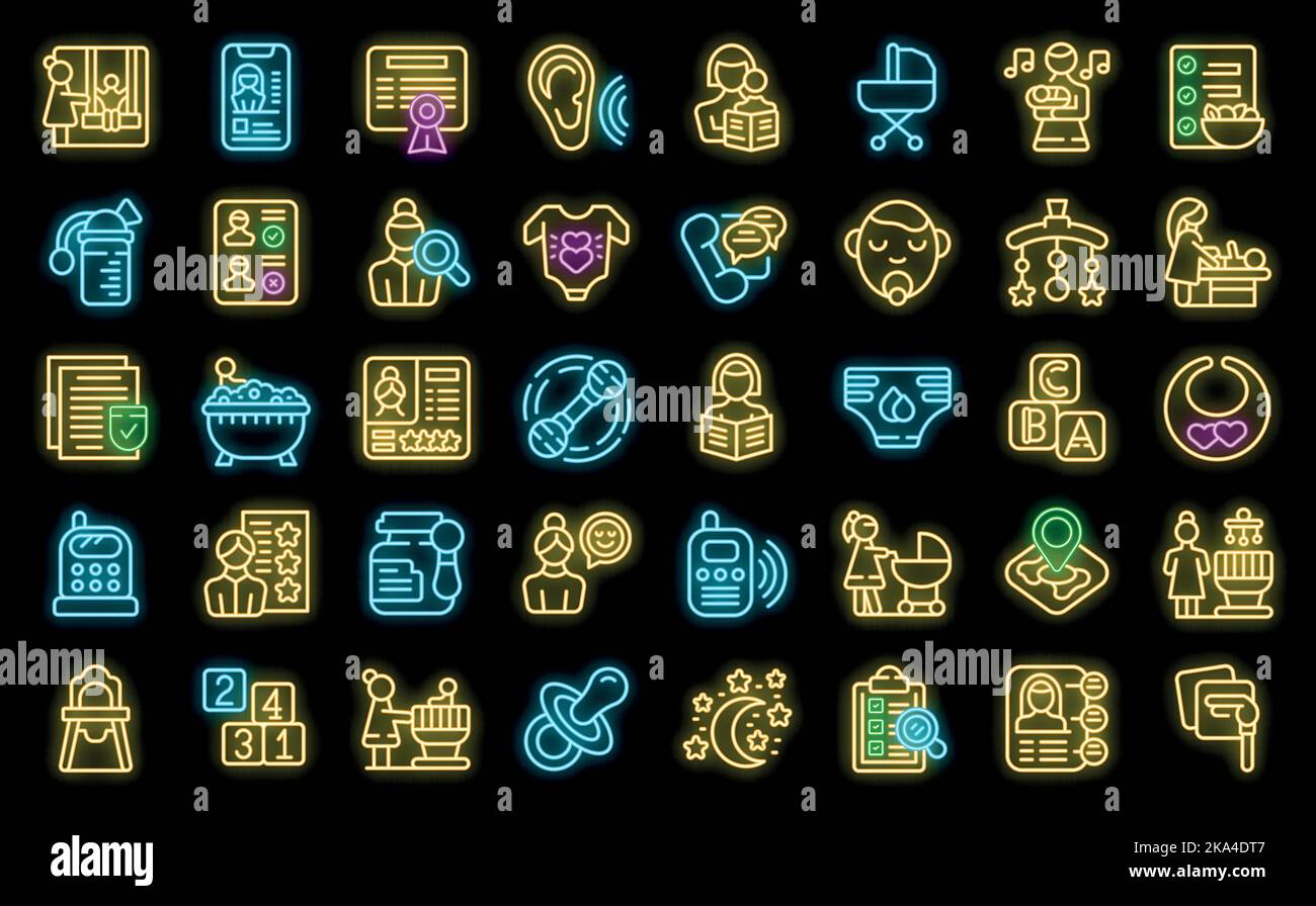 Babysitting service icons set outline vector. Digital childcare ...