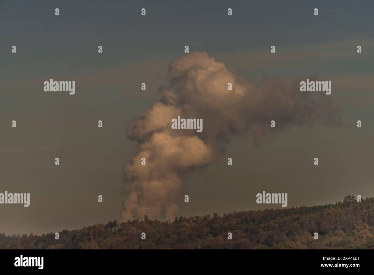 Smoke from nuclear power plant Temelin in autumn fresh morning Stock ...