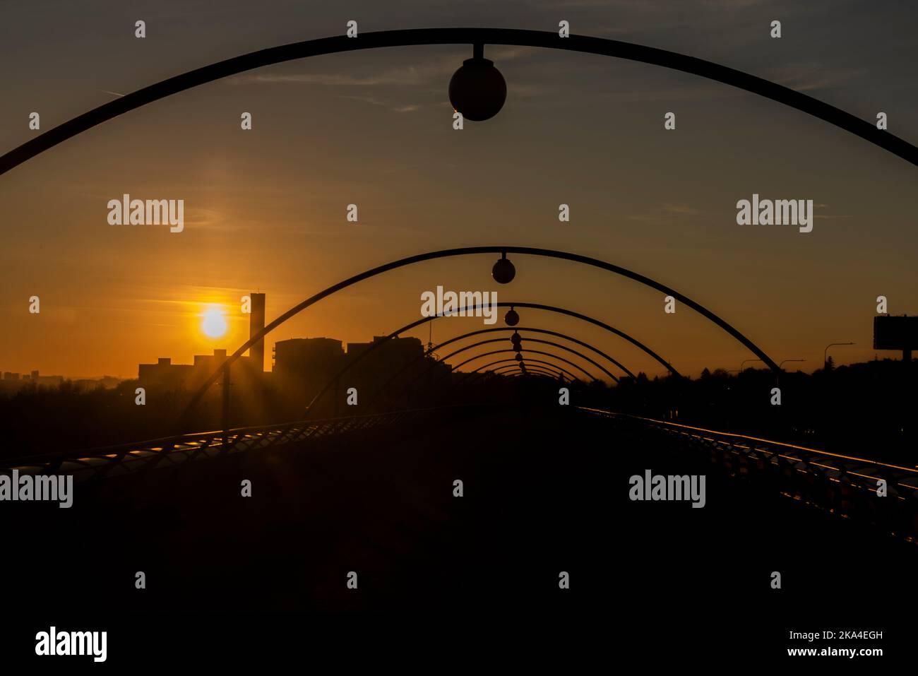 Pathway over subway between stations Cerny Most and Rajsky Zahrada with ...