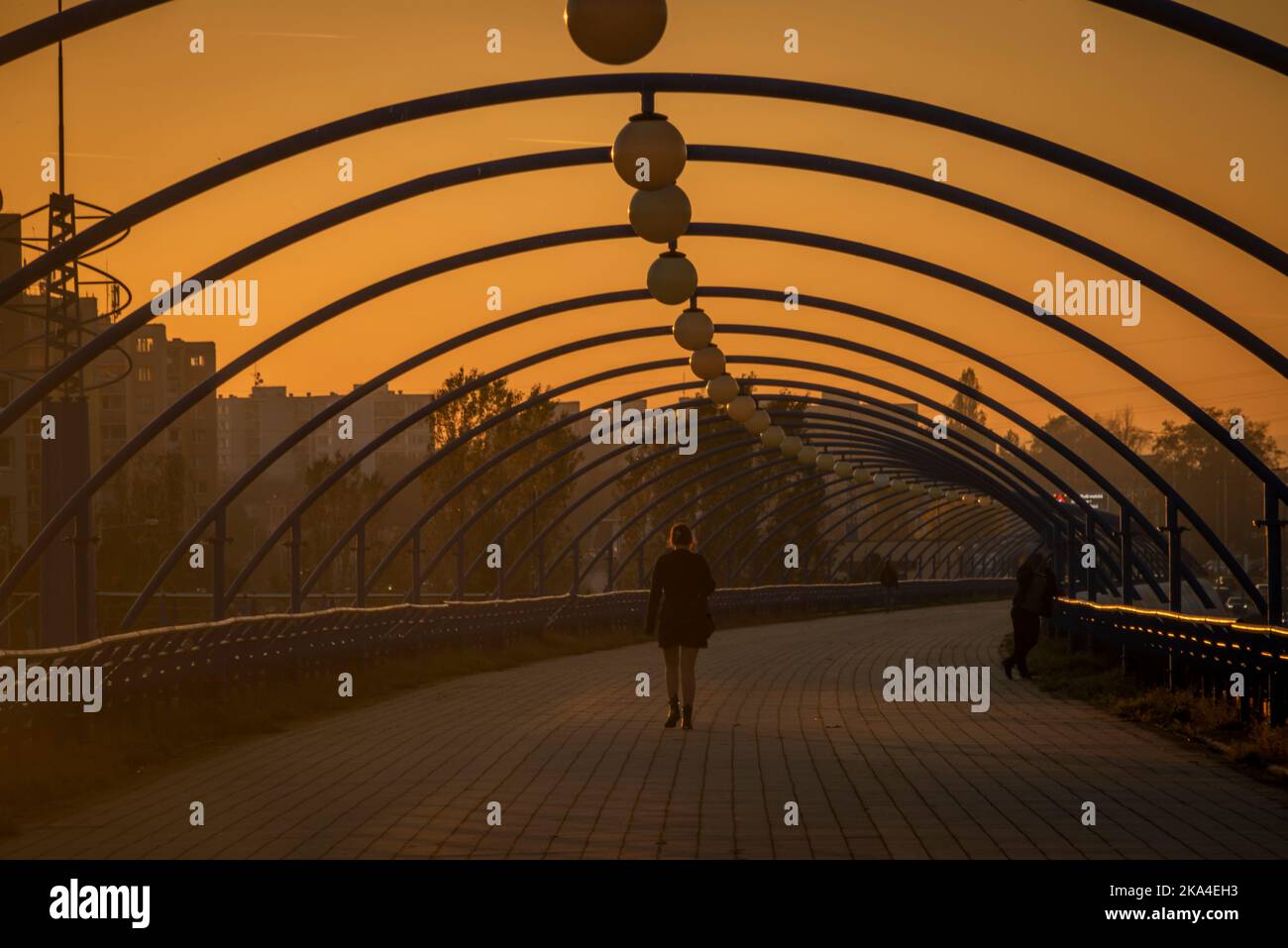 Pathway over subway between stations Cerny Most and Rajsky Zahrada with ...
