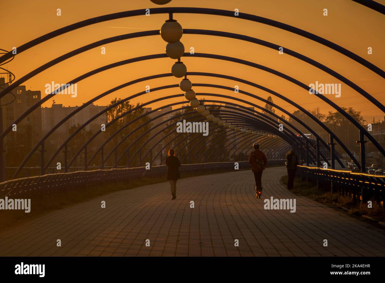 Pathway over subway between stations Cerny Most and Rajsky Zahrada with ...