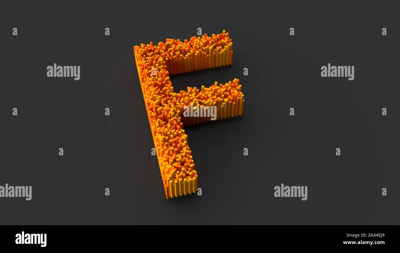 An illustration of a orange and red letter F isolated over dark ...