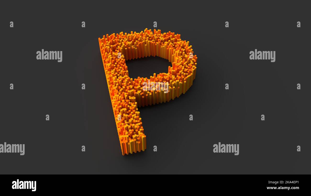 An illustration of a orange and red letter P isolated over dark ...